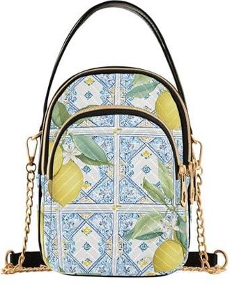 Mnsruu Sac à bandoulière pour femme - Carreaux de citron bleu - Sac à dos à bandoulière avec sangle réglable