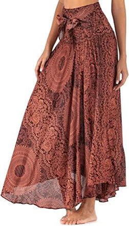 ORANDESIGNE Jupe Longue Femme Ete Taille Elastique Maxi Jupe Fluide Boho Rétro Mode Élégant Jupe Plissee Trapeze Ourlet Irrégulier B Orange Taille Unique