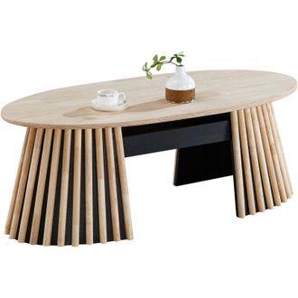 PEGANE Table basse relevable ovale coloris ch&ecirc;ne nordique/Noir - Longueur 120 X Largeur 60 x Hauteur 45,5 - 60,5 cm
