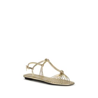 Prada Womens Gold Calf Leather Bos Taurus Flat Sandals