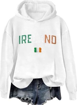 Generic Pull de la Saint-Patrick pour femme, pull imprimé trèfle irlandais à manches longues pour femme, sweatshirts de fête sans capuche, cadeaux trèfle port