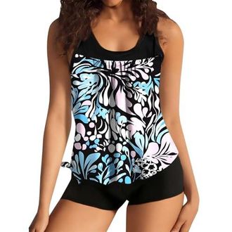 Generic Ensemble tankini imprim&eacute; conservateur pour femme - Maillot de bain fendu &agrave; motif floral avec coussinets de soutien-gorge int&eacute;gr&eacute;s et short boyshort, m