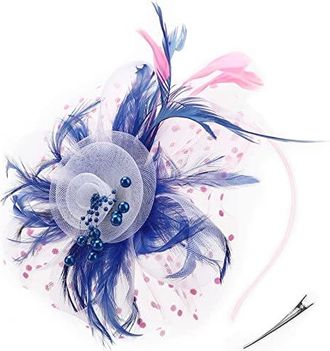 Dreshow Fascinator Chapeau Plume Mariage Dames Day Bandeau et Clip Cocktail Tea Party Chapeau pour Fille et Femmes