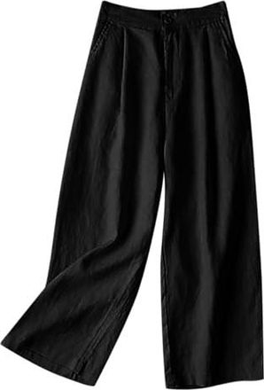 Generic Pantalon D&eacute;contract&eacute; Femme en Lin et Coton Coupe Large Tendance pour Tenue Estivale Confortable et Urbaine Pantalons Linen Wide Leg Pants