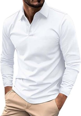 Generic Polo pour homme &agrave; manches longues et col basculant - Coupe droite - T-shirt Henley &agrave; bouton 1/4 - Couleur unie - D&eacute;contract&eacute; - Pour tous les jours, le
