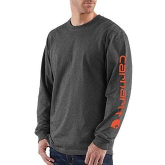 Carhartt Work in Progress T-Shirt Ample et &eacute;pais &agrave; Manches Longues avec Logo sur la Manche pour Homme, Carbone, Taille 4XL