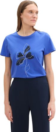 Tom Tailor Damen T-Shirt aus Bio-Baumwolle mit Print, 10619 - Preppy Jean Blue, XXXL