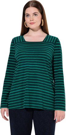 Ulla Popken Damen große Größen Übergrößen Plus Size Shirt, Ringel, Carree-Ausschnitt, Langarm, Biobaumwolle smaragd grün 42+ 832496469-42+