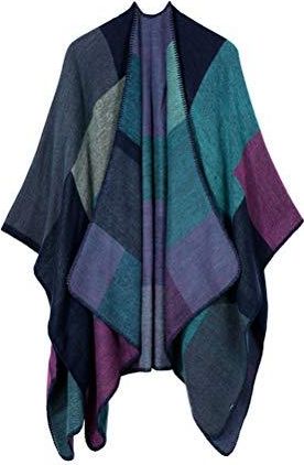 Onsoyours Poncho Châle Femme Écharpe Cape Épaissie Elégant Chaud Hiver Foulard Chaud Ouverture Cachemire dimitation Douce Châle Grand Taille Bleu Einheitsgröße