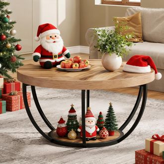 Tribesigns Runde Couchtisch, Industrial 2-Tier-Kreis Couchtisch mit Lagerung Regale, Moderne h&ouml;lzerne Akzent Mitte Tisch Sofa Beistelltisch f&uuml;r Wohnzimmer, Home 