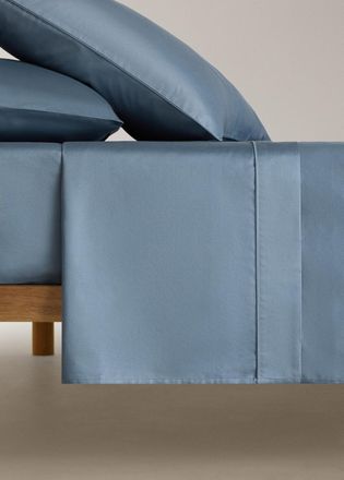 Mango Drap plat coton satin 600 fils lit 135/140 cm bleu - Home - Lit 135/140 cm - MANGO HOME