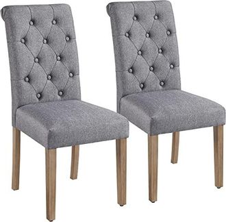 Yaheetech Abician Lot de 2 Chaise de Salle à Manger Haut Dossier Revêtement en Tissu Pieds en Bois Assise Rembourrée Maison Cuisine Chambre Bureau Hôtel 45,5 × 