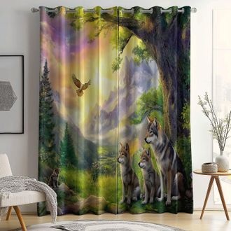 Generic Blickdichte Vorhänge Fantasie Tier Wolf Muster Verdunkelungsvorhänge mit Ösen Thermovorhang kälteschutz Hitzeschutz Gardinen für Wohnzimmer Schlafzimm