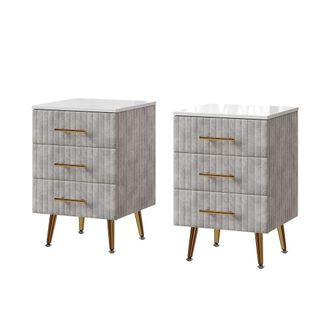 Vicco Nachttisch Velia, Nachtkommode, Grau, 41 x 62 cm 2er Set