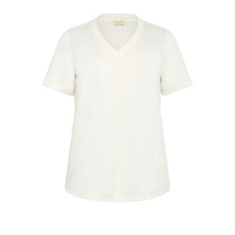 Kaffe Curve Femme, Tops, Blanc, Taille: 40 FR Tee-shirt Col en V Noir Profond Craie