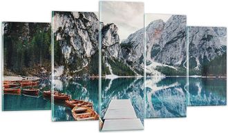 Arttor Wandbilder Dekoration Wohnzimmer Boote Berge Hafen Mehrteilige Bilder auf Glas 160x85cm Glasbild Schlafzimmer K&uuml;che Set 5 teilige Wand Kunstdruck Art 