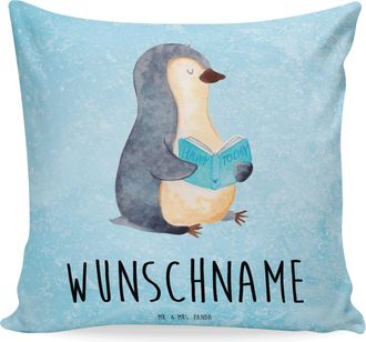 Mr. & Mrs. Panda Personalisiertes Kissen Pinguin Buch - Personalisierte Geschenke, Urlaub, Personalisiert, Kopfkissen, Ferien, Wunschname, Bedrucken, Name