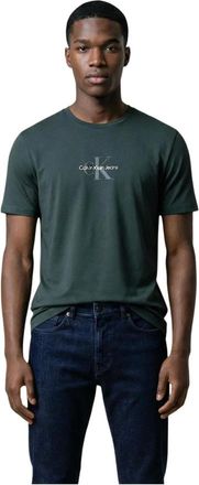 Calvin Klein Jeans Homme, Tops, Vert, Taille: XL T-shirt en coton imprim&eacute; avec col rond et manches courtes