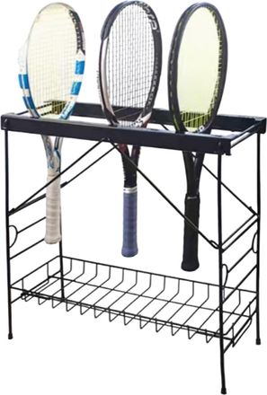 Generic 2-stufiges Aufbewahrungsregal for Tennisschl&auml;ger, Robuster Badmintonschl&auml;gerhalter Aus Stahl, Freistehender Ausstellungsst&auml;nder for Sportger&auml;te, Tragf