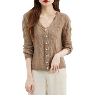 Generic Y2k Cardigan dhiver en laine m&eacute;rinos pour femme avec col en V et tricot doux, camel, Taille XS