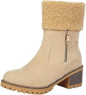 Generic Bottes dhiver pour femme doubl&eacute;es de fausse fourrure confortables mi-mollet &eacute;l&eacute;gantes d&eacute;contract&eacute;es r&eacute;tro talon &eacute;pais fermeture &eacute;clair lat&eacute;rale confor