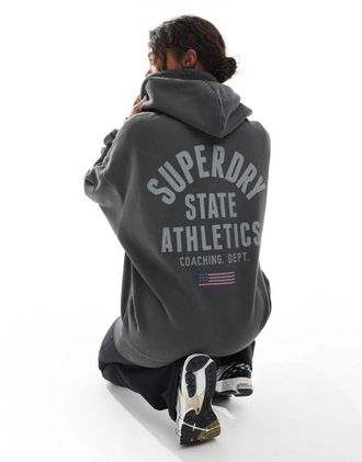 Superdry Athletic Essentials - Oversize-Kapuzenjacke in Anthrazit-Grau