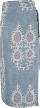 Bazar Deluxe Femme, Jupes, Bleu, Taille: 38 FR Adjustable Knot-Waist Long Linen Skirt