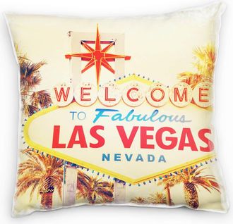 Paul Sinus Art Urban, Straßenschild, Las Vegas, rot, gelb Deko Kissen 40x40cm für Couch Sofa Lounge Zierkissen - Dekoration zum Wohlfühlen