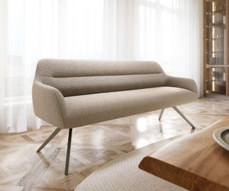 DELIFE Esszimmerbank Taya-Flex 200 cm Boucl&eacute; Schlamm Kreuzgestell kantig Effektfinish Titan Taschenfederkern, B&auml;nke