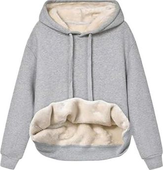 Generic Sweat &agrave; capuche d&eacute;contract&eacute; en polaire chaude doubl&eacute;e Sherpa pour femme, chandail &agrave; capuche &eacute;pais avec poches, gris clair, XXL