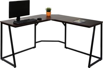 Mendler Eck-Schreibtisch HWC-K66, Computertisch Arbeitstisch, MVG-Zertifiziert 76x140x140cm, MDF Metall - Dunkelbraun