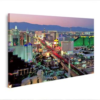 Islandburner Bild auf Leinwand Las Vegas am Abend im fernen Westen der Vereinigten Staaten Bilder Wandbilder 80x40cm