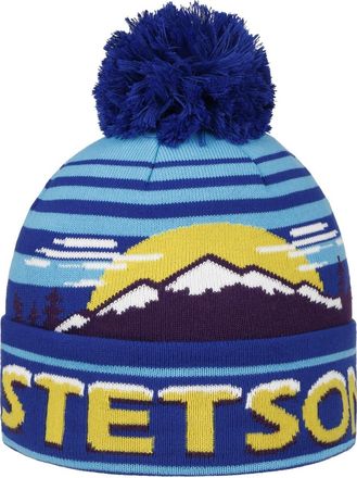 Stetson Snowy Mountains Beanie Strickm&uuml;tze Bommel blau-gelb One Size