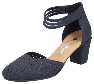 Rieker Spangenpumps RIEKER, Damen, Gr. 40, blau (dunkelblau), Nubuklederimitat, Schuhe Spangenpumps, Abendschuh, Festtagsschuh, Trichterabsatz, mit Klettvers
