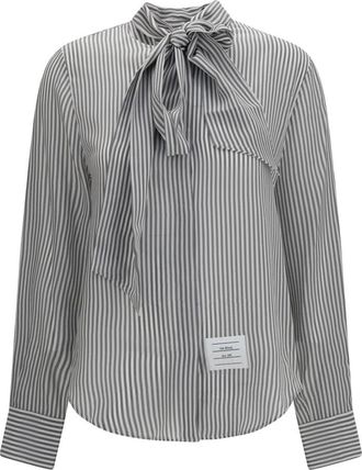 Thom Browne Seidenhemd mit Streifen und abnehmbarem Kragen - - Blouses & Shirts - Damen - Grau - L