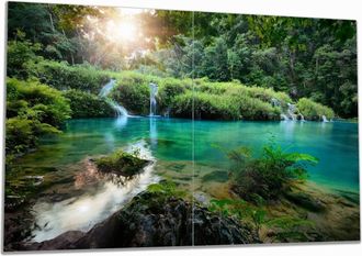 Wallario Herdabdeckplatte/Spritzschutz aus Glas, 2-teilig, 80x52cm, für Ceran- und Induktionsherde, Türkisgrüner See im Nationalpark in Guatemala