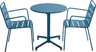 Oviala Gartentisch und 2 Sessel aus Metall, Blau Pacific - Palavas