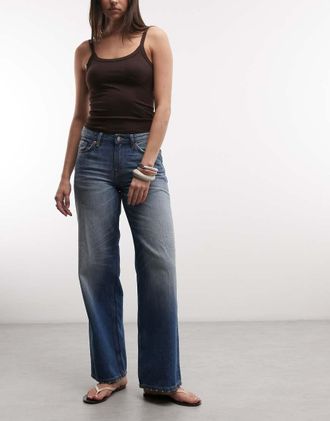 Weekday Ample - Jean baggy &agrave; taille basse - Bleu d&eacute;lav&eacute; vintage contrastant
