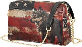 Mnsruu Sacs à bandoulière pour femme, drapeau américain, loup, rayures C, sacs à main en cuir