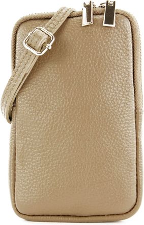 modamoda.de T197 Damen Leder Handytasche 6,7 Zoll Umh&auml;ngetasche handmade in Italy, Farbe:Graubeige
