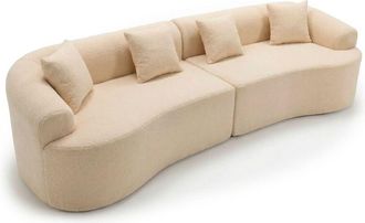 Menzzo Grand canap&eacute; incurv&eacute; 5 places Harmonia Tissu teddy Beige