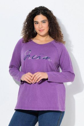 Ulla Popken T-Shirt Shirt Vintage-Look A-Linie V-Ausschnitt Langarm