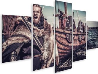 Islandburner Bild auf Leinwand Wikinger Krieger Schwert Drakkar Bilder Wandbilder Poster