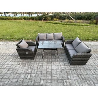 Fimous Polyrattan Gartenm&ouml;belset 7-Sitzer Garten Lounge Set mit Esstisch Dunkelgrau Gemischt - Fimous