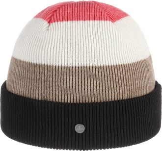 Lierys Block Stripes Merinom&uuml;tze Umschlag-Beanie W&auml;rmende Winterm&uuml;tze Unisex Herbst Winter Made in Germany apricot One Size