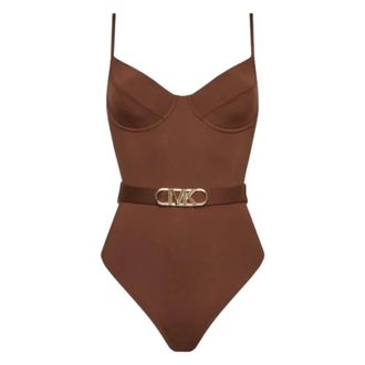 Michael Kors Underwire Logo-Belt Badeanzug - - Swimwear - Damen - Braun - M