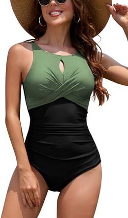 SHEKINI Maillot de Bain Une pi&egrave;ce pour Femmes, Maillot de Bain avec contr&ocirc;le du Ventre, avec d&eacute;coupe et Devant torsad&eacute; (FR/ES, Alpha/Lettres, Moyen, Taille No