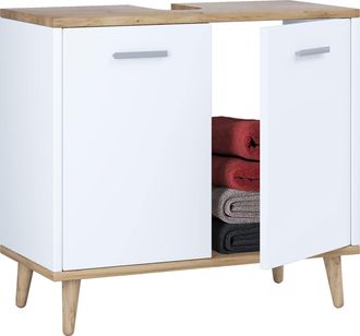VCM Holz Waschbeckenunterschrank | Badschrank | Maße: H. 56 x B. 60 x T. 28 cm | 2 große Drehtüren - Landos