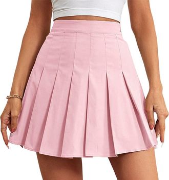 Minetom Rock Damen Faltenrock Schulmädchen Solide Skater Tennis Basic Mini Rock A Rosa XL