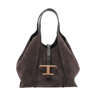 Tod's Femme, Sacs, Brun, Taille: ONE Size T Timeless Sac &Eacute;paule Moyen en Daim